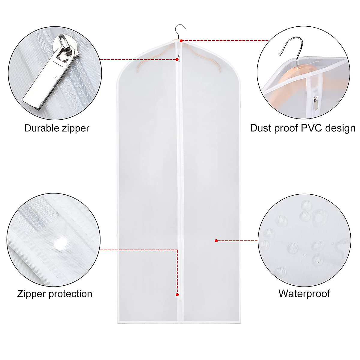 Zilink Clear Garment Bag Dress Bags for Storage 54-inch Coat Bags with Full Length Zipper for Clothes Closet Storage, Set of 6