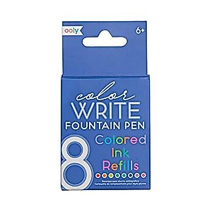 OOLY, Color Write, Fountain Pens Colored Ink Refills, Set of 8, Ooly Fountain Pen Refill Pack, Set of 8 Premium Colors, Great Cartridges for Writing, Drawing, Scrapbooking, and Calligraphy