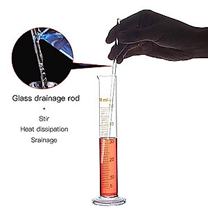 FEIGO 5 Pack Glass Graduated Cylinder 5ml 10ml 25ml 50ml 100ml Lab Measuring Cylinders Set with 1 Stirring Rod
