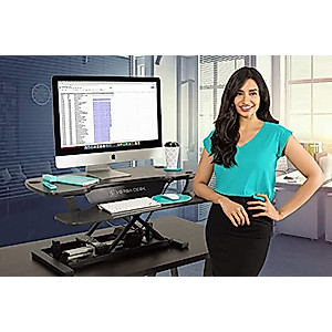VERSADESK PowerPro Electric Height-Adjustable Desktop Riser, 40" Standing Desk Converter, Sit to Stand Desktop, Keyboard Tray, USB Charging Port, Black