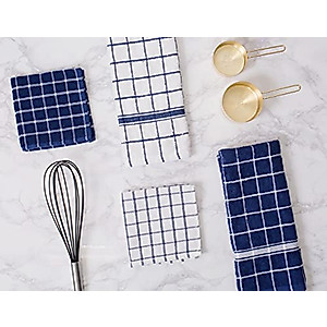 DII Basic Terry Collection Windowpane Dishtowel Set, 16x26, Blue, 4 Piece