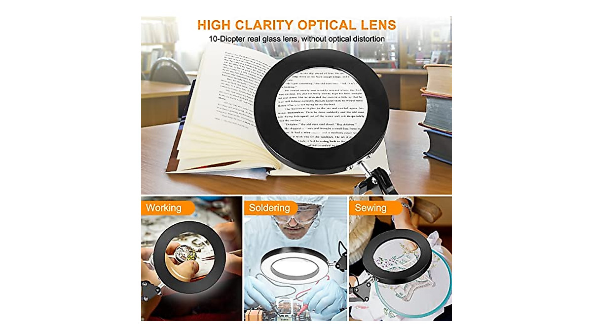 10X 5X Magnifying Glass Light Stand Swing Arm Desktop Lamp Desk Table ...