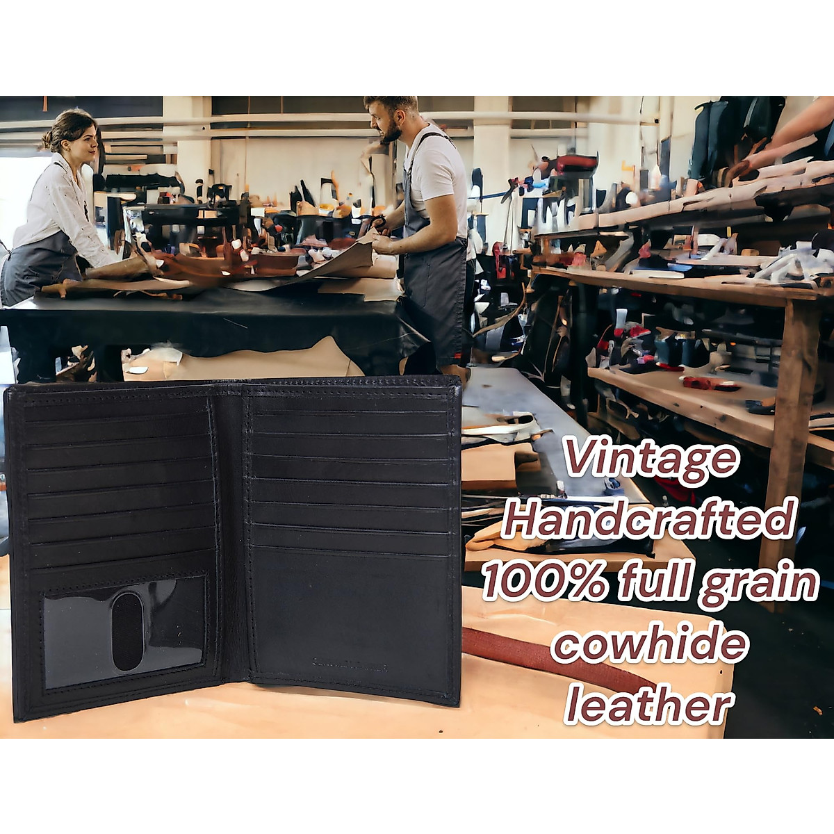 F&L CLASSIC RFID Blocking Mens Leather Bi-Fold Big Hipster Wallet, 13 credit card slots,Black…