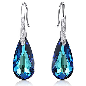 EleQueen 925 Sterling Silver CZ Teardrop Hook Dangle Earrings Bermuda Blue Made with Austrian Crystals, Valentine's Day/Mother's Day/Christmas Jewelry Gift
