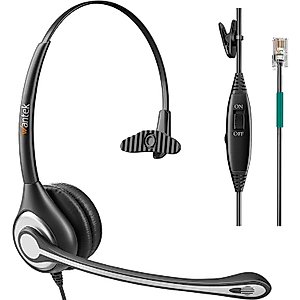 Wantek Telephone Headset Corded RJ9 Headphone with Mic & Noise Cancelling Phone Headsets Compatible with Plantronics Polycom VVX310 410 Yealink S12 Avaya 1408 1416, Landline Phone Headset