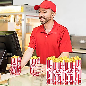 Teling 300 Pcs Paper Popcorn Bags 1 oz Popcorn Bags Individual Servings Retro Red/White Stripe Popcorn Movie Bags Disposable Concession Popcorn Bags Bulk for Popcorn Machine Theater Carnival Party
