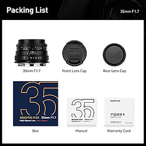 Brightin Star 35mm F1.7 Wide-Angle Manual Focus Prime Lens for Panasonic Olympus Micro 4/3 Mirrorless Cameras, MFT APS-C Large Aperture, Fit for LUMIX G7, G7KS, GX85, GX9, G95, GH5, GH6, G100, G9