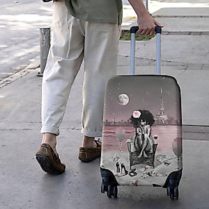 Xidingyue African American Black Girl Luggage Protective Cover Pink and Black Beach Paris Eiffel Tower Suitcase Cover Fit 22-24 Inch Luggage