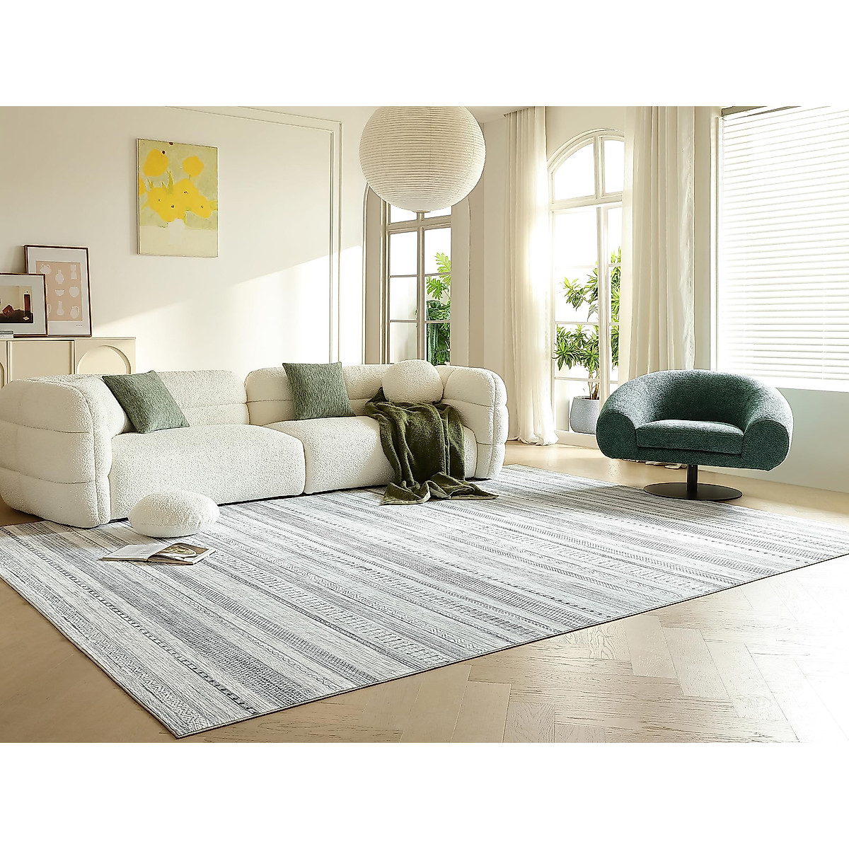 Boraya Area Rugs for Living Room: 5x7 Washable Boho Rug for Bedroom Large Neutral Bohemian Moroccan Farmhouse Geometric Dining Room Rugs Ultra Soft Floor Carpet Indoor for Home Office - Grey