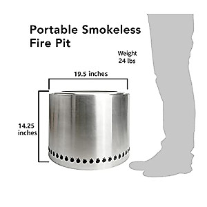 DIYTuning 19.5" Portable Wood Burning Smokeless Bonfire Pit Stove Steel Backyard Outdoor for Cooking Camping Picnic BBQ Patio Deck with Stand & Carry Case Silver