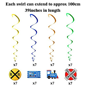 56 Pieces Train Hanging Swirls Steam Train Party Hanging Decorations Set Railroad Train Crossing Hangings for Train Theme Birthday Baby Shower Party Supplies