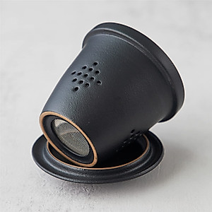 HEER Ceramic Tea Mug with Infuser and Lid, Black Wooden Handle Tea Cup with Filter for Steeping Loose Leaf, 13.5oz/400ml.