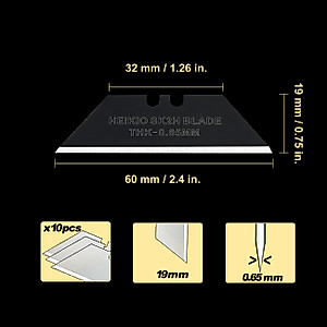HEIKIO Utility Knife Blades, Pack of 10 Standard Replacement Blades for Heavy Duty Utility Knives and Box Cutters, Made of Black Carbon Steel, Thicker and Sharper than Normal Silver Blades