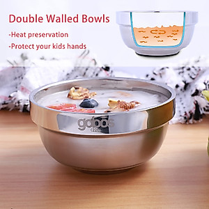 Gobos Premium 304 Stainless Steel Bowls Set, Double Walled Insulated, Nesting Serving Bowls without Lids in Kitchen for Soup, Rice, Ice Cream, Kids Snacks, 5 Pack, 13oz Capacity