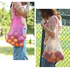2 Pack Long Handle Mesh Shopping Bags for Farmer's Market Grocery Drawstring Food Bags Onions Veggies Bags,Washable Netting Reusable Potatoes Bags Knit Bags Market Bags Carrying