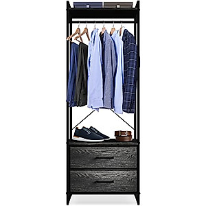 Sorbus Clothing Rack with Drawers - Clothes Stand Dresser - Wood Top, Steel Frame, & Fabric Drawers - Tall Closet Storage Organizer - Stand Alone Garment Rack for Hanging Shirts, Dresses, & Jackets
