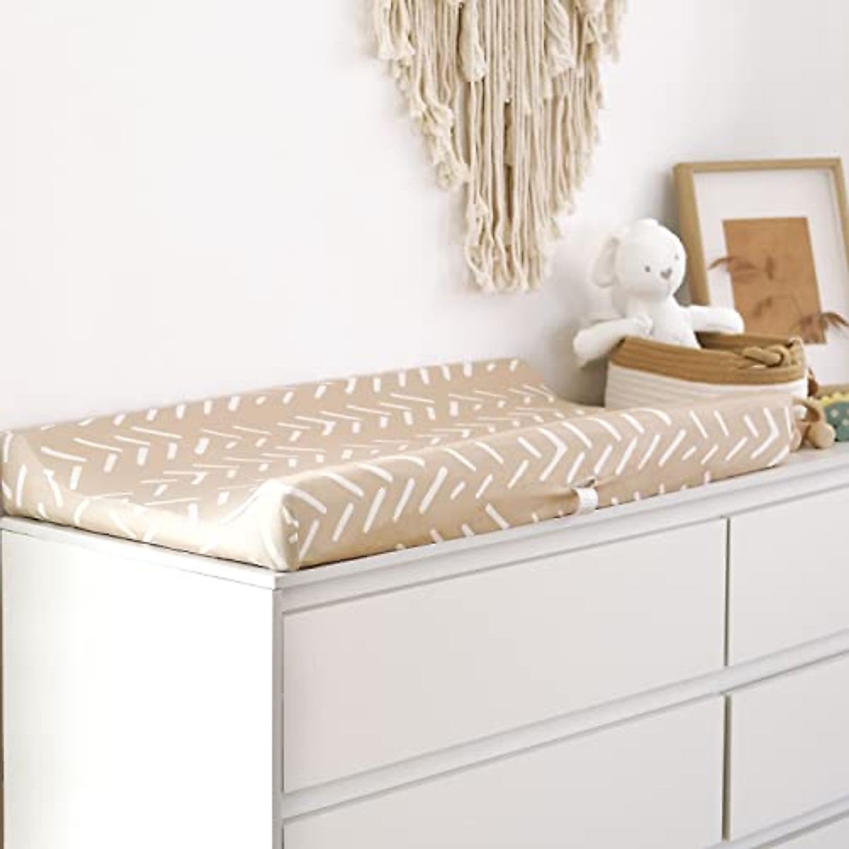 GRSSDER Stretch Ultra Soft Jersey Knit Changing Pad Cover Set 2 Pack,Change Table Pad Covers Fit 32"/34" x 16" Pads Safe and Snug,Stylish Cute Rainbow Print for Baby