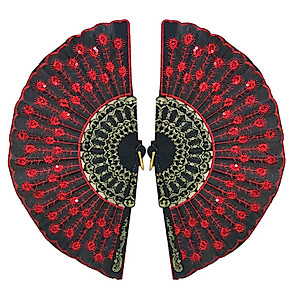 VOSAREA 3pcs plastic fan ventiladores portatiles red fan Portable fan Handmade fan Summer fan collapsible fan folding fan hand fans for women dancing fans sequin fan manual Spain Miss