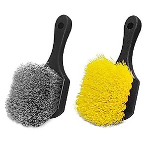 2 Set Wheel & Tire Brush Cleaner for Car, FineGood Wheel Brushes for Cleaning Wheels Auto Wheel Cleaning Brush Bristle Brush Cleaning Tools