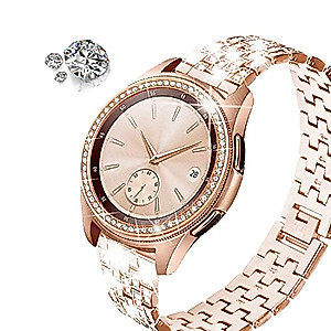 DEALELE Cases Compatible with Samsung Gear Sport/Galaxy Watch 42mm / Galaxy Watch 4 Classic 42mm, Bling Rhinestone Diamond Metal Steel Bezel Ring Cover Replacement for Women Men (Rose Gold)