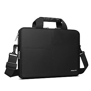 MOSISO Laptop Shoulder Bag Compatible with MacBook Air/Pro,13-13.3 inch Notebook,Compatible with MacBook Pro 14 inch 2023-2021,Polyester Briefcase with Front 3 Rectangle Separate Pockets & Belt, Black