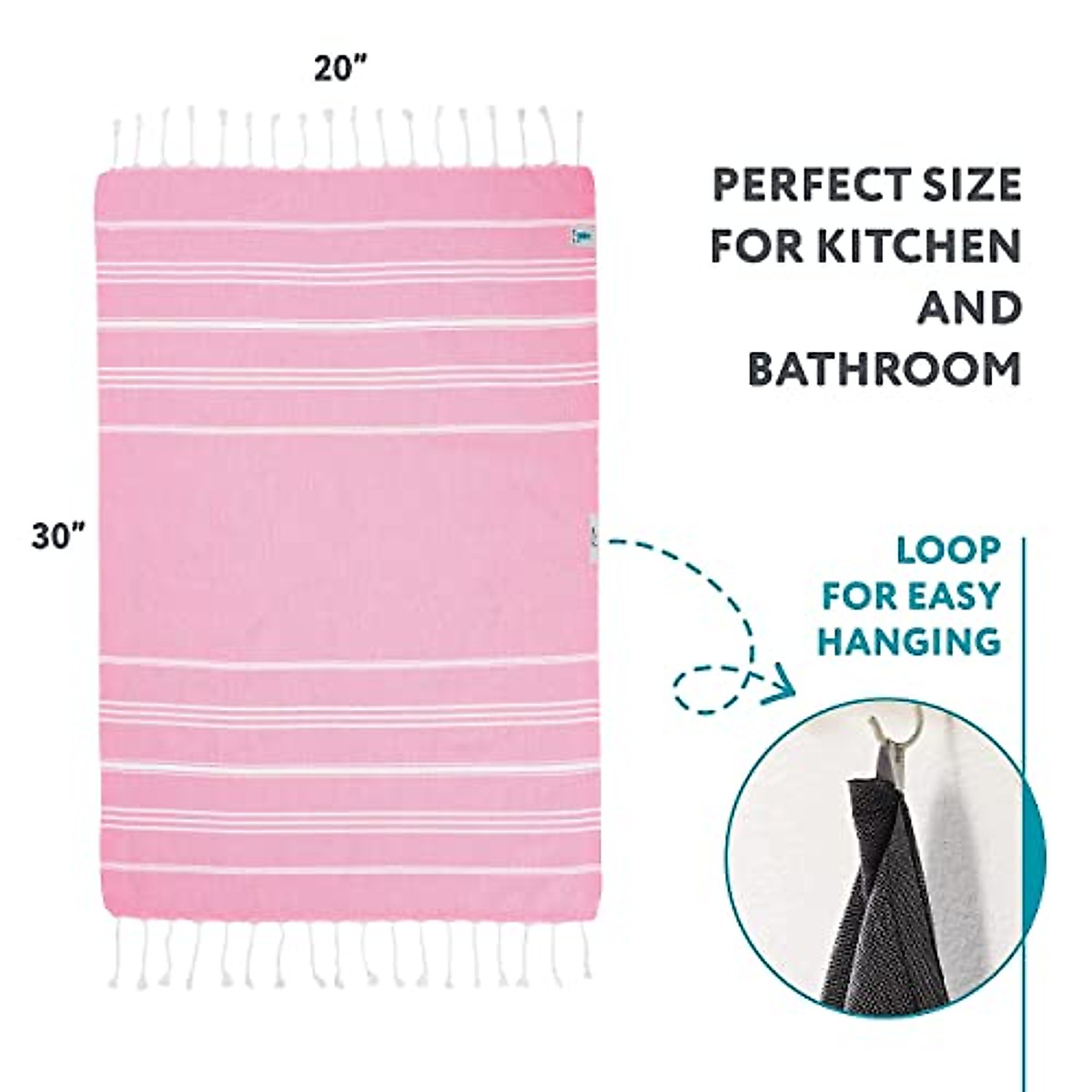 WETCAT Bundle: Turkish Bath Towel (38 x 71) and Turkish Hand Towels (20 x 30, Set of 2) - 100% Cotton, Prewashed for Soft Feel - Light Pink Towels & Light Pink Kitchen Accessories and Decor