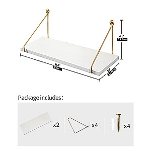 SUMGAR White Floating Shelves 16 Inch Gold Wall Mounted Floating Shelf for Bathroom Bedroom Kitchen Office Set of 2 Modern Wood Haing Shelf for Plant Book Storage and Display