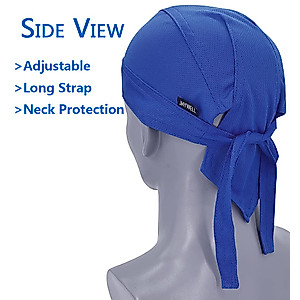 JHYWELL Dew Rag Blue Doo Rags Hard Hat Liner Sweat Wicking Beanie Helmet Cooling Heap Wraps for Men and Women (Blue 4 Pack)