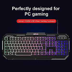 ASTRUM KG200 Wired Gaming Keyboard, LED Rainbow Gaming Backlit, 19 Anti-ghosting Keys, Quick-Response, Multimedia Control for PC and Desktop Computer