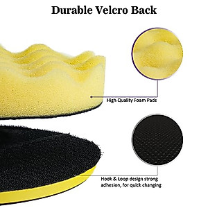 7 Pcs Waxing Buffing Pad Kit, 7 Inch Buffing and Polishing Pad Kit, 3 Pcs Polishing Sponge,2 Pcs Wool Pad, and a M14 Threaded Polisher Grip Backing Plate for Car Buffer Polisher, Polishing and Waxing