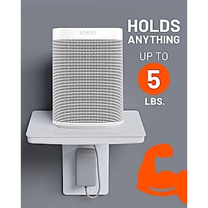 ECHOGEAR Wide Outlet Shelf - Next-Gen Design with Built-in Cord Storage & Room for Bulky Plugs - Works with Both Standard & Decora Outlets - Quick Install with Included Hardware