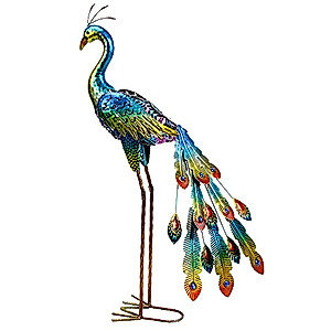 Glintoper Metal Peacocks Solar Garden Decor Outdoor Statues Sculptures with LED Lights, Solar Powered Decorative Yard Art for Landscape Patio Yard Walkway Pathway Lawn, 1 Pack