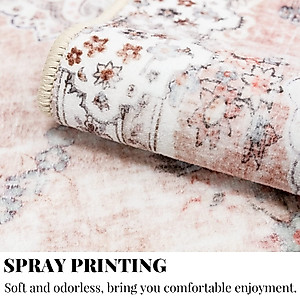 MUJOO Pink Area Rug Small Area Rugs Boho Machine Washable Rugs Non Slip for Entryway Kitchen Bathroom Bedroom Vintage Soft Low-Pile 2'x3' Flowers