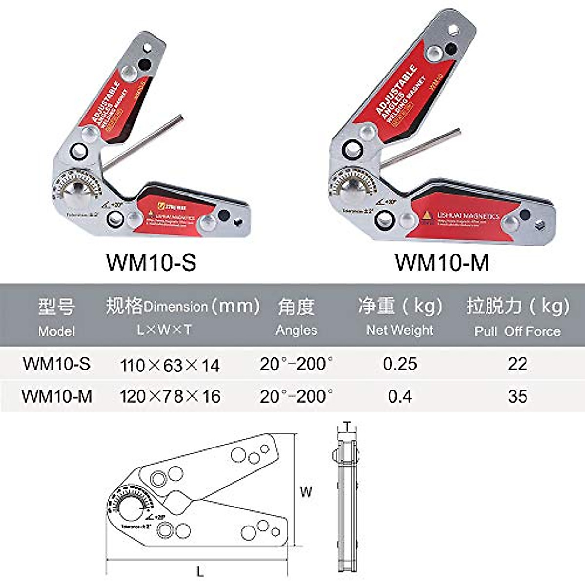 LISHUAI New Adjustable Angle(20°~200°) Welding Magnet clamp,Welder Tool Accessories (Small)