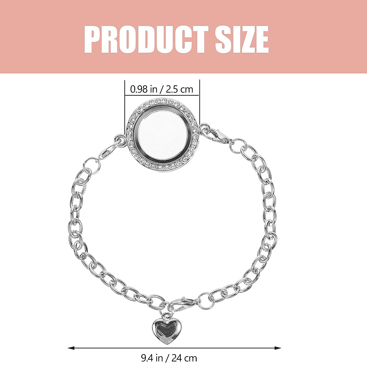 LUOEM Floating Locket Bracelet Crystal Living Memory Locket Bracelet Jewelry for Floating Charms Gift (White K)