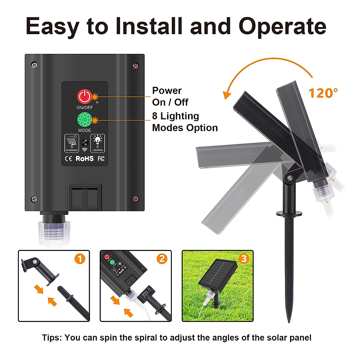 Speclux Solar Rope String Lights, 33ft 200LED Solid Tube Fairy String Lights, Waterproof Outdoor Starry Lights with 8 Lighting Modes for Patio, Garden, Gate, Yard, Party, Home Decoration(Cool White)