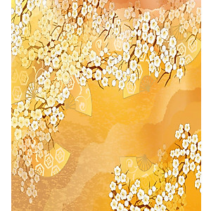 Ambesonne East Duvet Cover Set, Japanese Cherry Blossom Sakura Tree Branches Blooms Art, Decorative 3 Piece Bedding Set with 2 Pillow Shams, Queen Size, Marigold and Cream