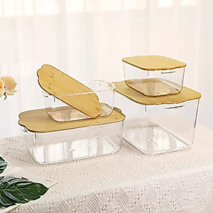 ANMINY 3PCS Clear Plastic Storage Bins Lidded Stackable Basket Box Set with Bamboo Removable Lid Handle Home Kitchen Closet Shelf Decorative Kid Toy Clothes Towel Laundry Organizer - 1 Medium 2 Small
