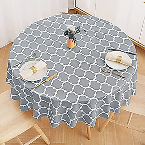 smiry Round Plastic Table Cloth, Waterproof Vinyl Tablecloth with Flannel Backing for Round Tables, Wipeable Spillproof Tablecloths for Dining, Camping, Indoor and Outdoor (60" Round, Grey)
