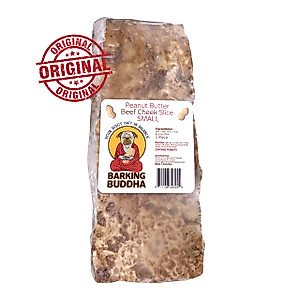 Barking Buddha Beef Cheek Slices | Premium Dog Chews | Extra Thick, All Natural, No Additives, Gluten Free | Peanut Butter - Small 5”-6” - 15 Pack