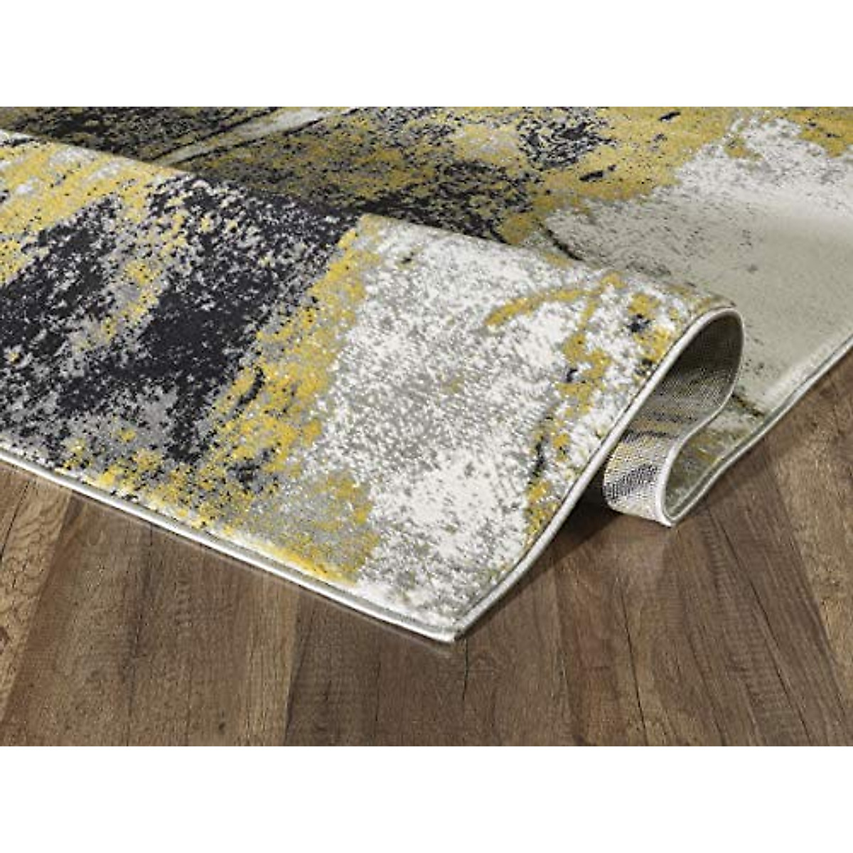 Abani Contemporary Abstract Turkish Area Rug, Laguna Collection Grey & Yellow Modern 4' x 6' Rectangle Accent Rugs