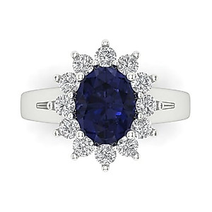 Clara Pucci 2.36 ct Oval Cut Solitaire Halo Genuine Simulated Blue Sapphire Engagement Promise Anniversary Bridal Ring 18K White Gold 6.5
