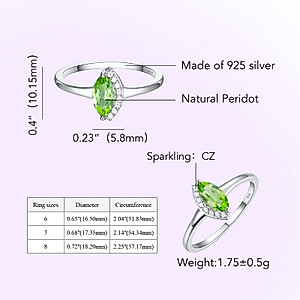 Jupiter Natural Peridot Silver Ring,925 Sterling Silver Genuine Gemstone Women Marquise Ring, 4*8mm Natural Peridot with Cut Surface, Gemstone, Peridot
