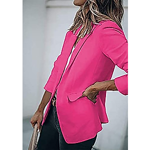 BOFETA Womens Casual Boyfriend Blazers Oversized Open Front Lapel Collar Button Work Office Jacket Rose XL