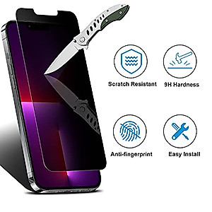 Esanik [3+2 Pack] Privacy Screen Protector for iPhone 14 Plus 6.7" Anti-Spy Tempered Glass + Camera Lens Protector, Installation Frame, 9H Hardness, Case Friendly, Easy Installation, Bubble Free