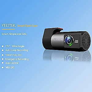 YEESTEK Dash Cam Dashcam for Cars with WiFi 1080P Full HD Car Camera with GPS 170°Wide Angle with Super Night Vision Front G-Sensor,Loop Recording