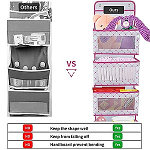 Boczif Over Door Hanging Organizer, Wall Mount Storage with 4 Large Pocket and Mesh Clear Window, Closet Door Organizer for Children's Rooms,Nursery, Bedroom, Kids Toys, Shoes, Diapers(1-Pink)