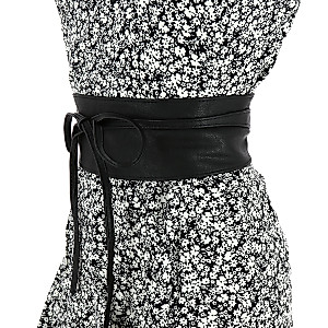 FASHIONGEN - Woman leatherette waisband Obi Belt, MICA - Black, L-XL