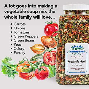 Harmony House Premium Vegetable Soup Mix - Dehydrated Vegetables for Cooking, Camping, Emergency Supply and More (9 oz, Quart Size Jar)