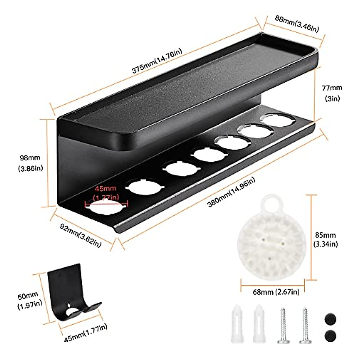 Yimerlen Airwrap Storage Holder Compatible with Dyson Airwrap Curling Iron Wall Mount Storage Rack Holder for Bathroom Attachments Organizer (Black, with Shampoo Comb)